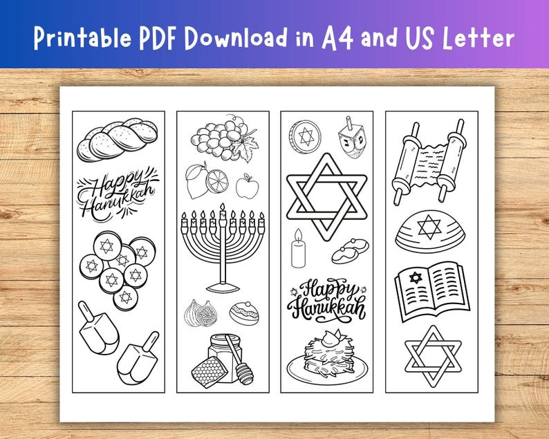 Hanukkah Coloring Bookmarks, Color Your Own Bookmarks, Hanukkah ...