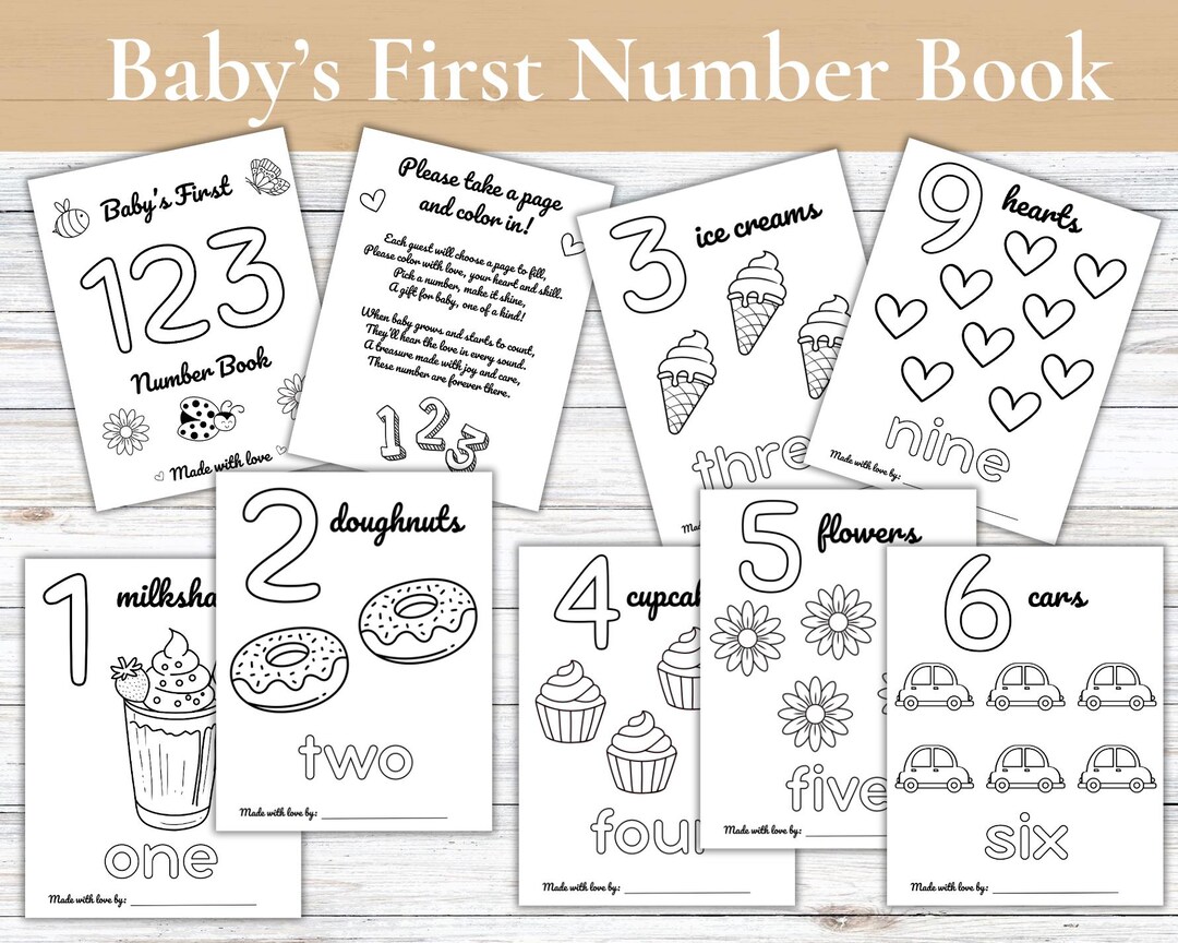 Baby Shower 123 Book, 123 Coloring Book, Baby's First Number Book, Baby ...