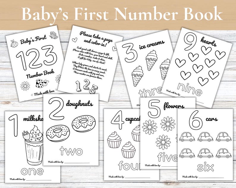 Baby Shower 123 Book, 123 Coloring Book, Baby's First Number Book, Baby ...