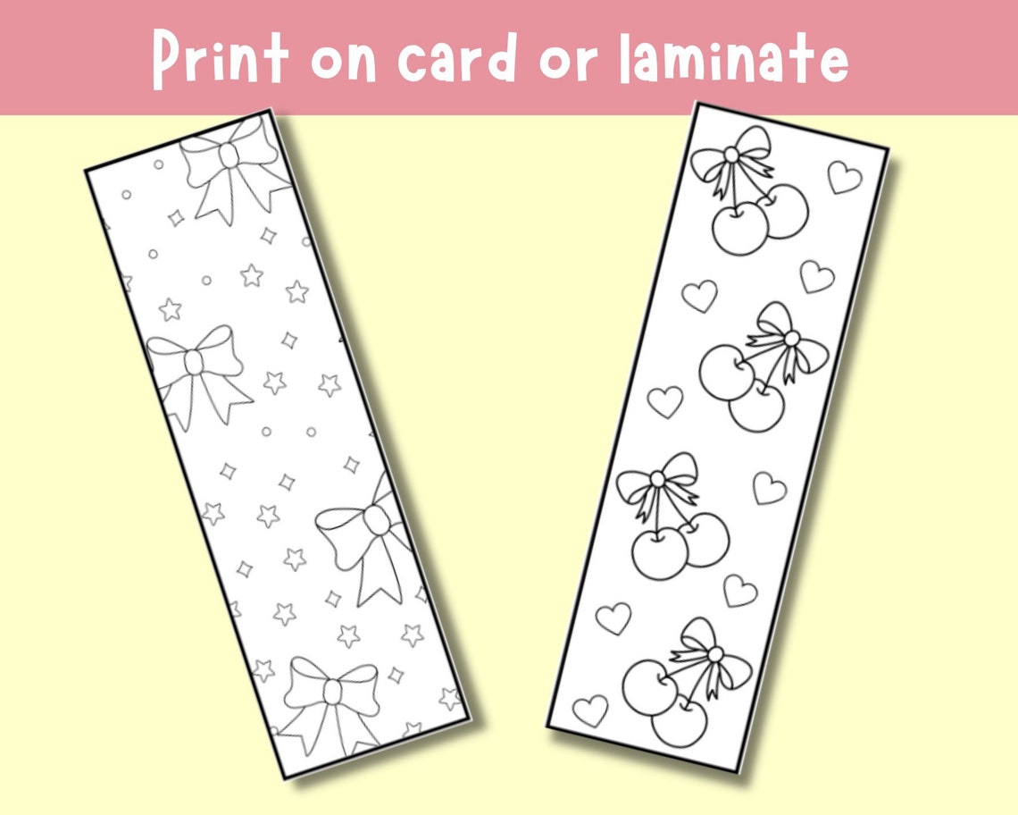 Cute Bow Coloring Bookmarks, Color Your Own Bookmarks, Coquette ...