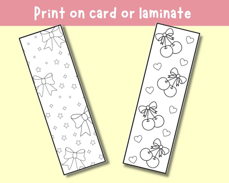 Cute Bow Coloring Bookmarks, Color Your Own Bookmarks, Coquette ...