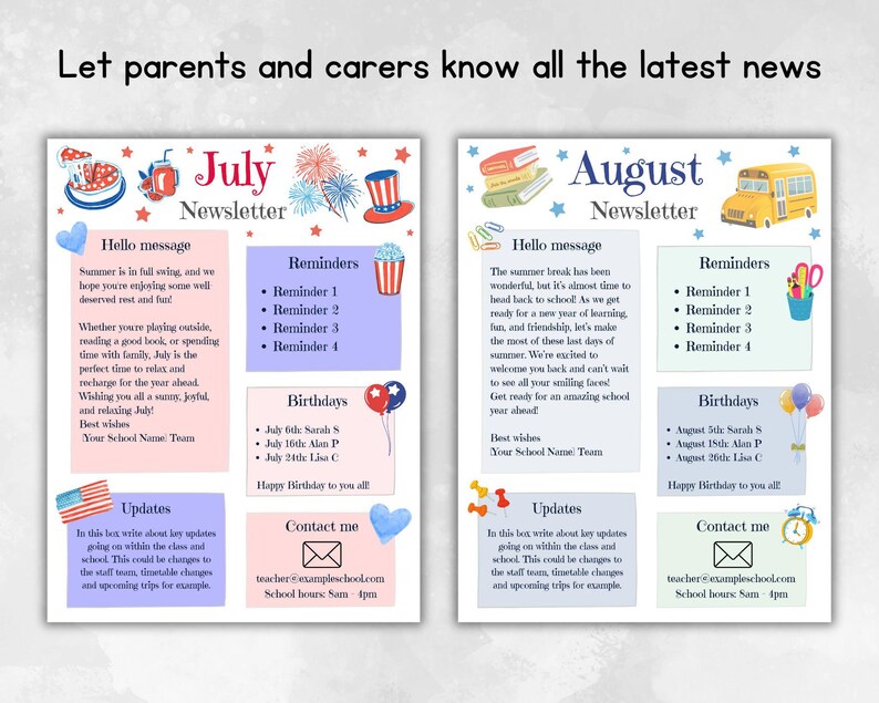Monthly Classroom Newsletter Template, Teacher-parent Communication ...