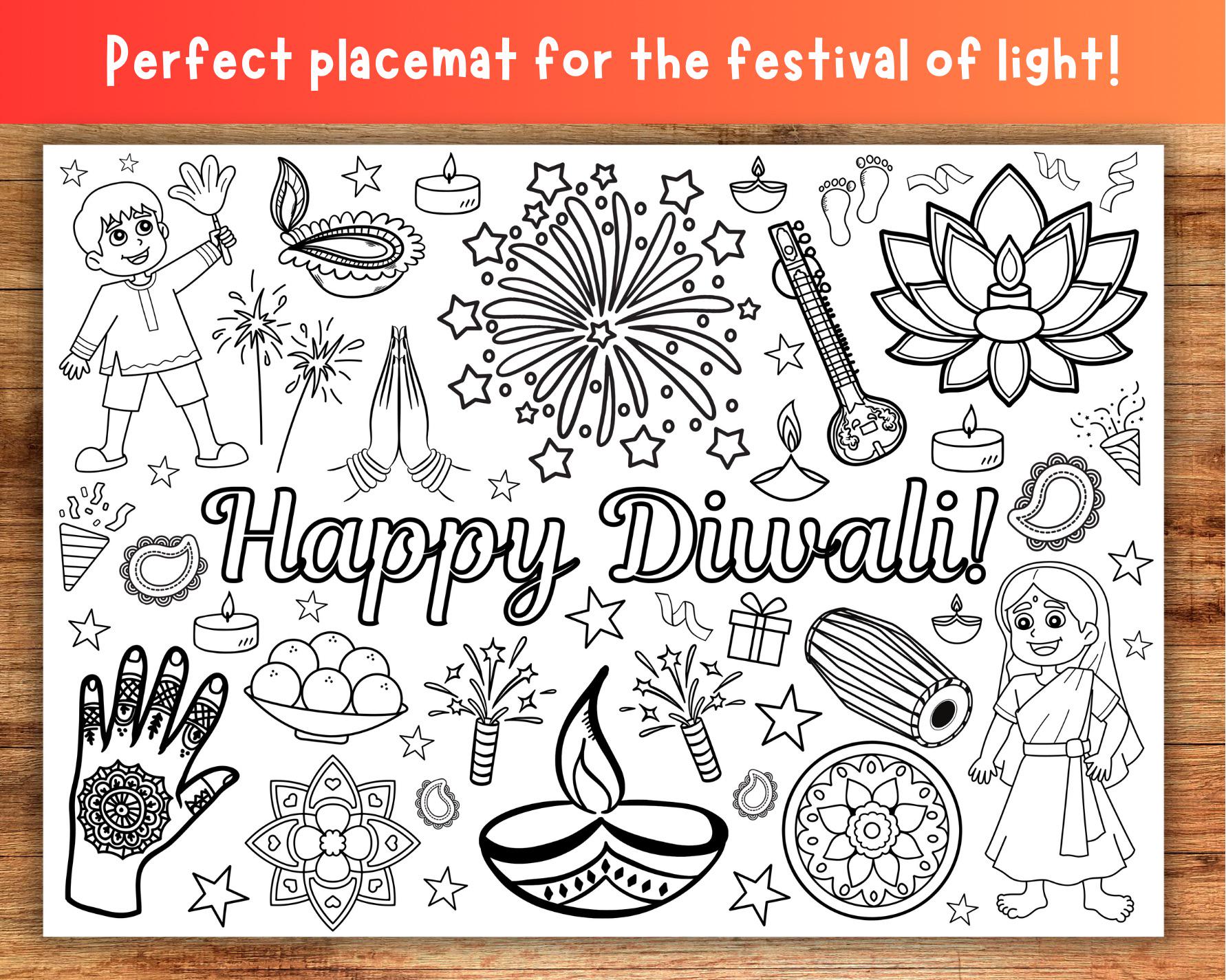 Diwali Coloring Page, Diwali Coloring Placemat, Hindu Coloring, Hindu ...