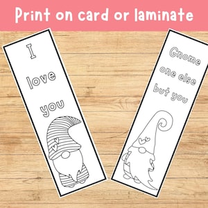 Printable Valentine's Gnome Coloring Bookmarks, Color Your Own ...