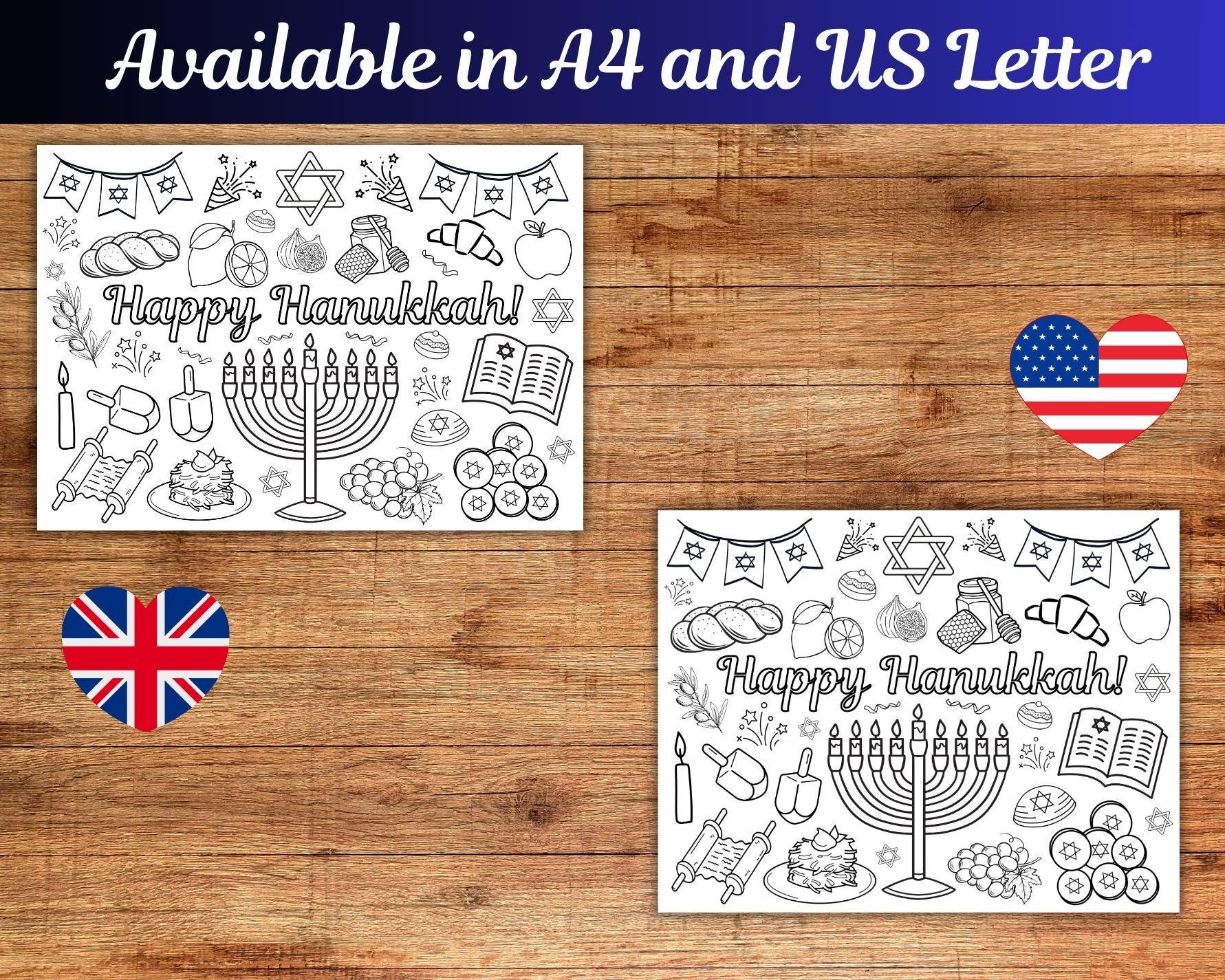 Hanukkah Coloring Page, Hanukkah Coloring Placemat, Jewish Coloring ...