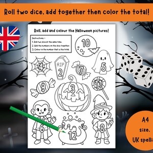 Kids Halloween Maths Games, Addition Dice Game, Printable Kids ...