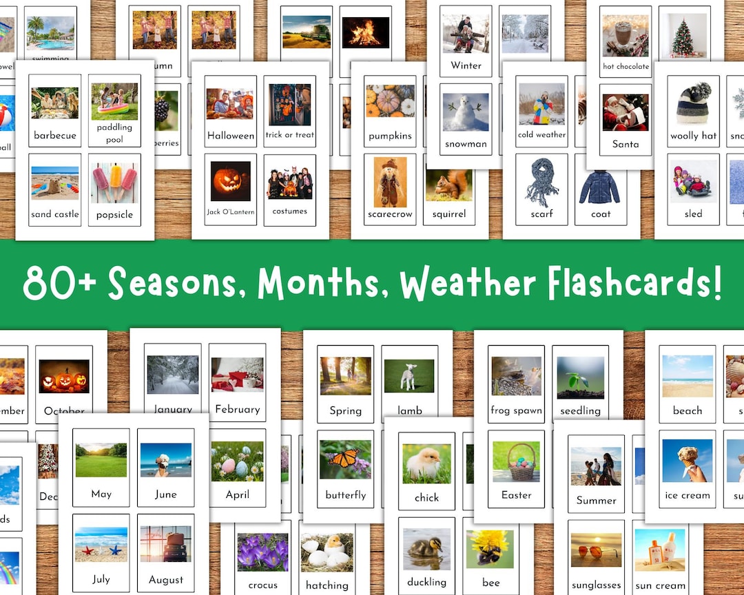 Seasons Flash Cards, Weather Flashcards, Months of the Year ...