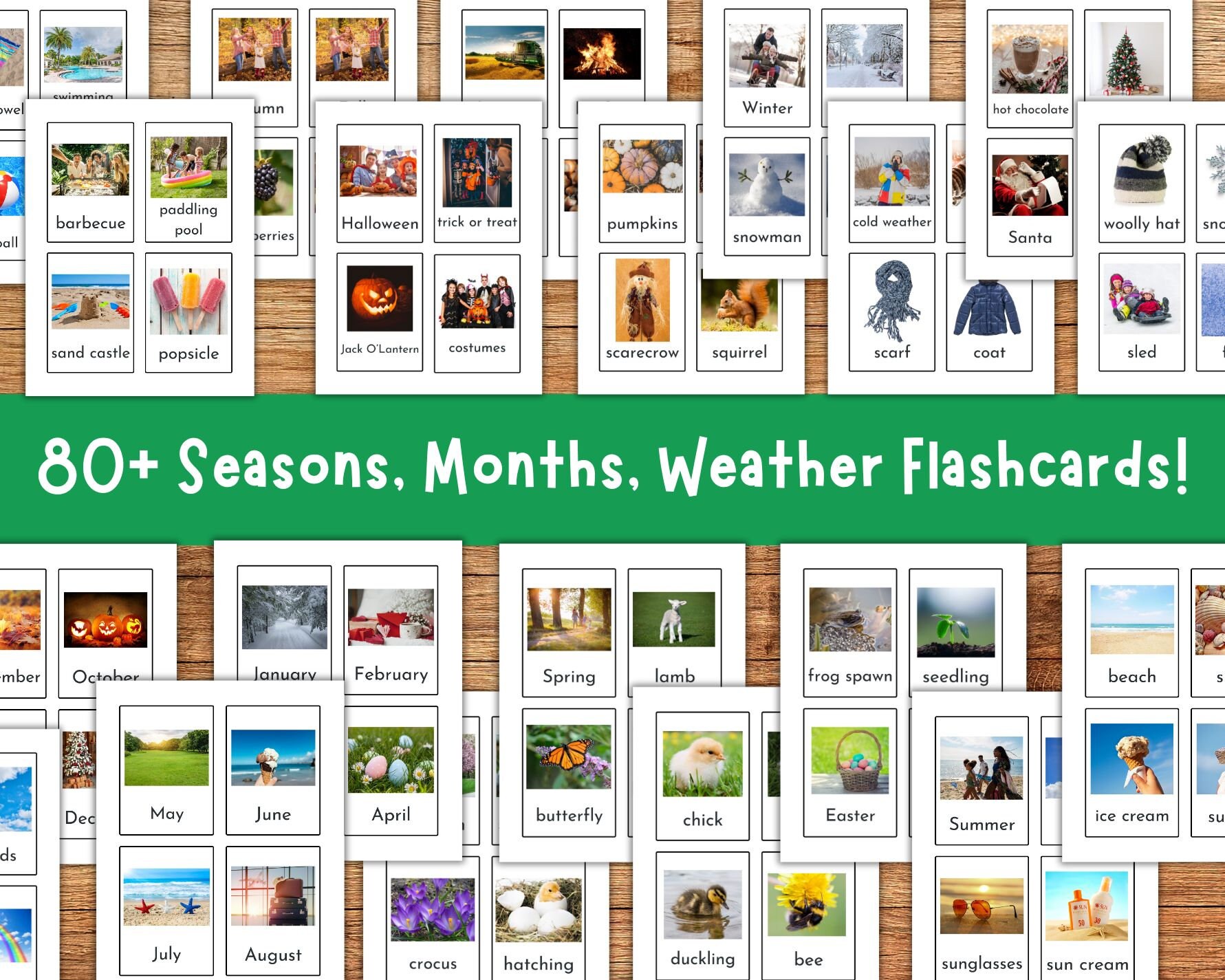 Seasons Flash Cards, Weather Flashcards, Months of the Year ...