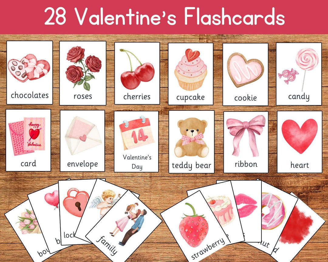 Valentine's Day Flash Cards, Flashcards, Educational Printable, Toddler ...