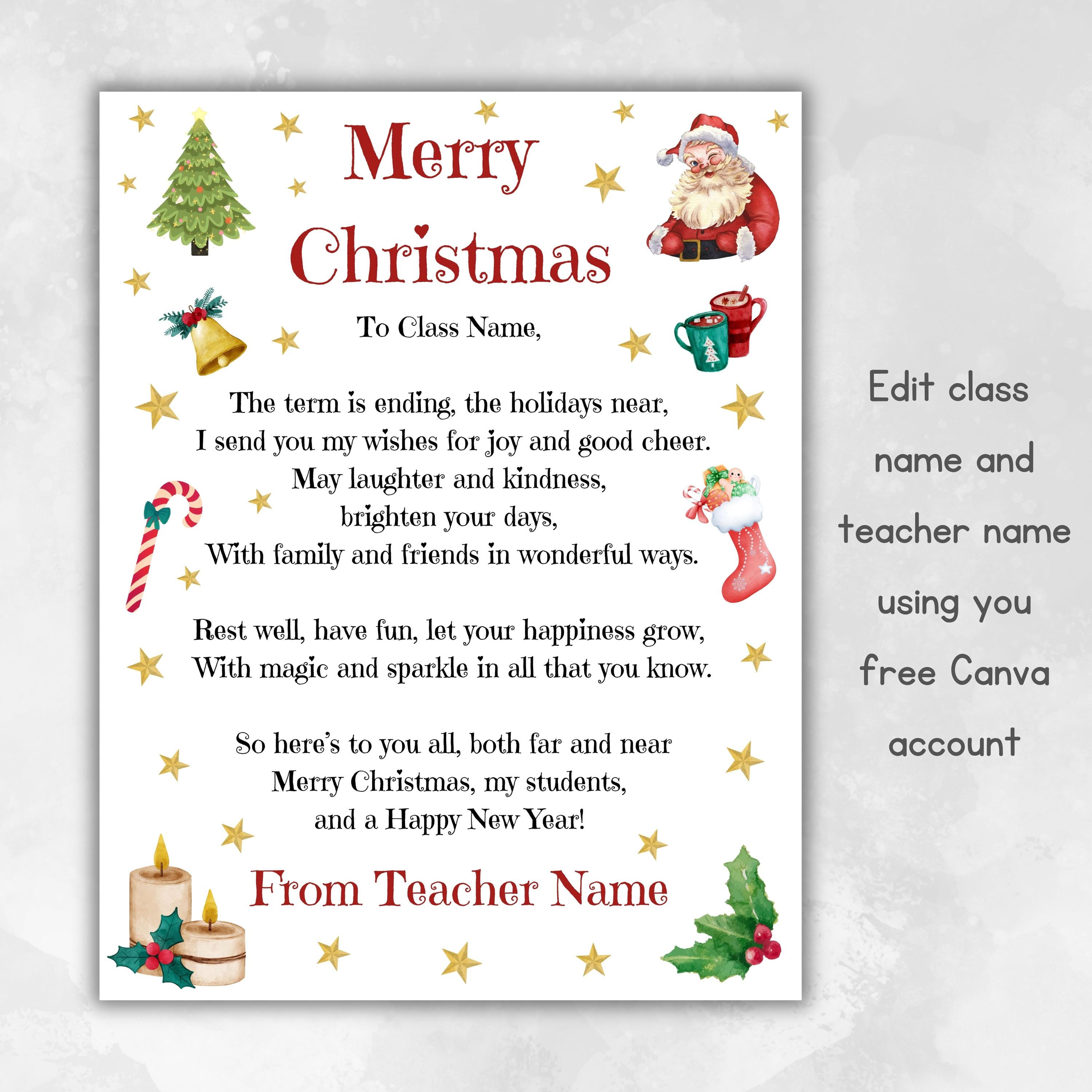 Editable Christmas Letter for Student Christmas Poem to Pupils From ...