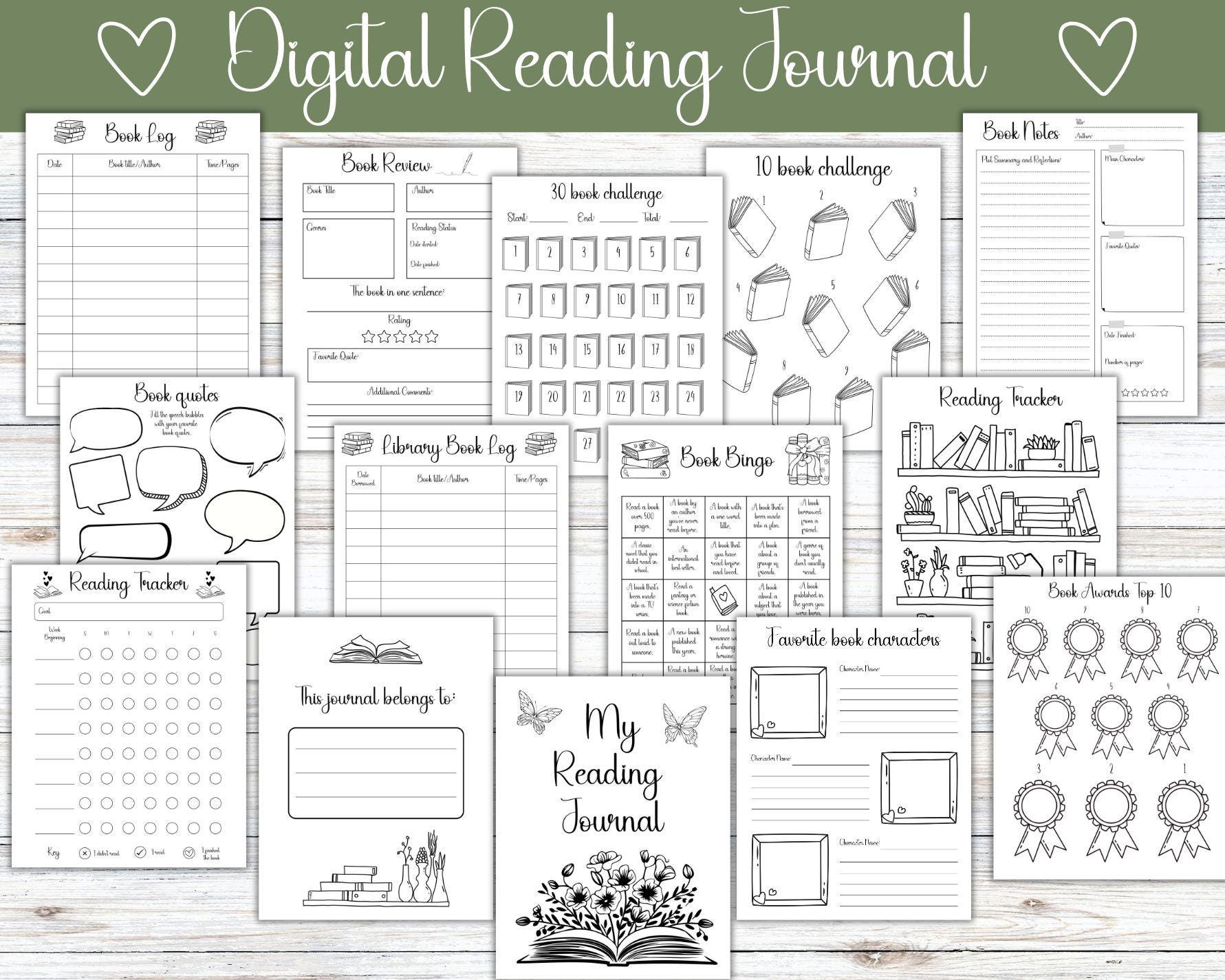 Reading Journal, Printable Digital Book Tracker, Reading Log for Kids ...