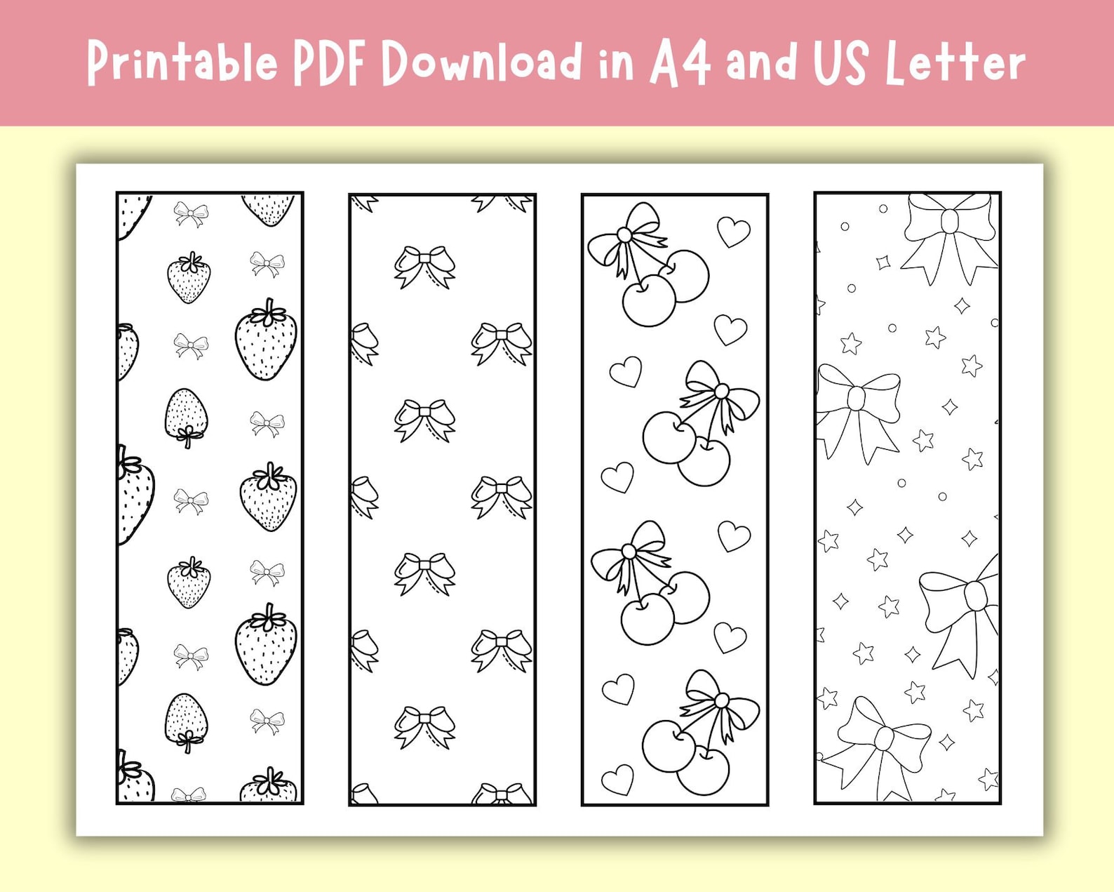 Cute Bow Coloring Bookmarks, Color Your Own Bookmarks, Coquette ...