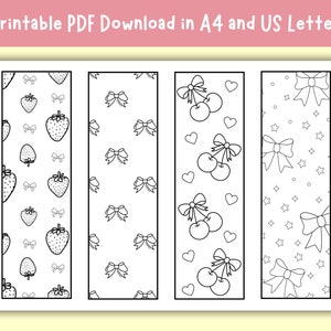 Cute Bow Coloring Bookmarks, Color Your Own Bookmarks, Coquette ...