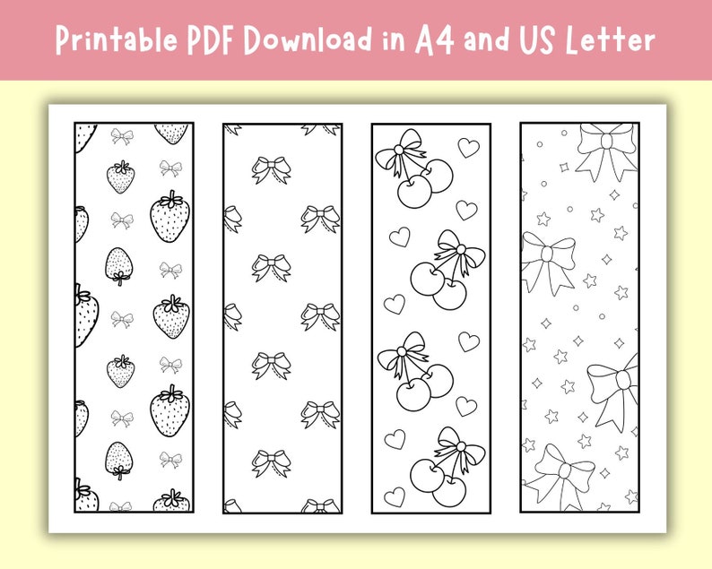 Cute Bow Coloring Bookmarks, Color Your Own Bookmarks, Coquette ...