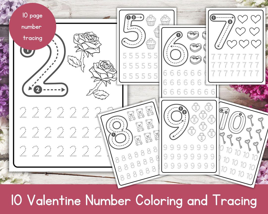 Valentine's Number Tracing Worksheets, Pre K Worksheets, Number Tracing ...