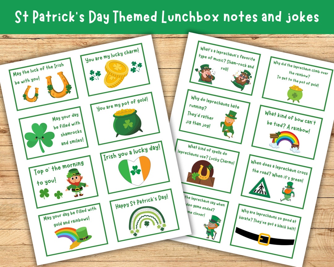 St Patrick's Day Affirmation and Jokes Lunchbox Notes for Kids ...