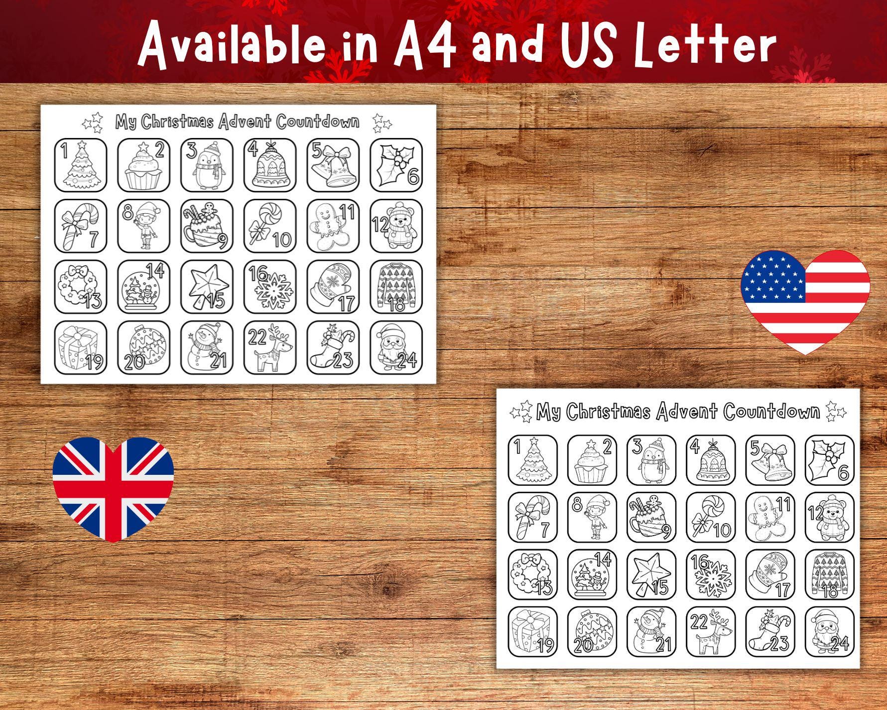 Advent Calendar Coloring Page , Christmas Countdown Coloring, Printable ...