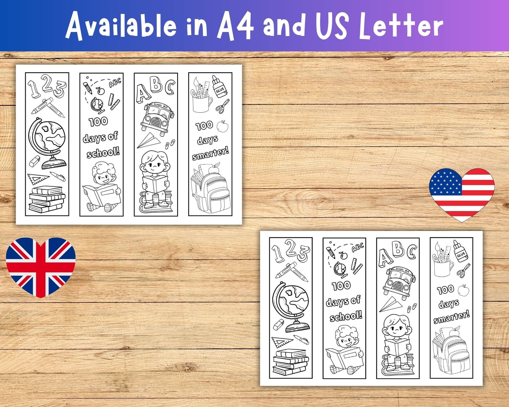 Printable 100 Days of School Coloring Bookmarks, Color Your Own ...