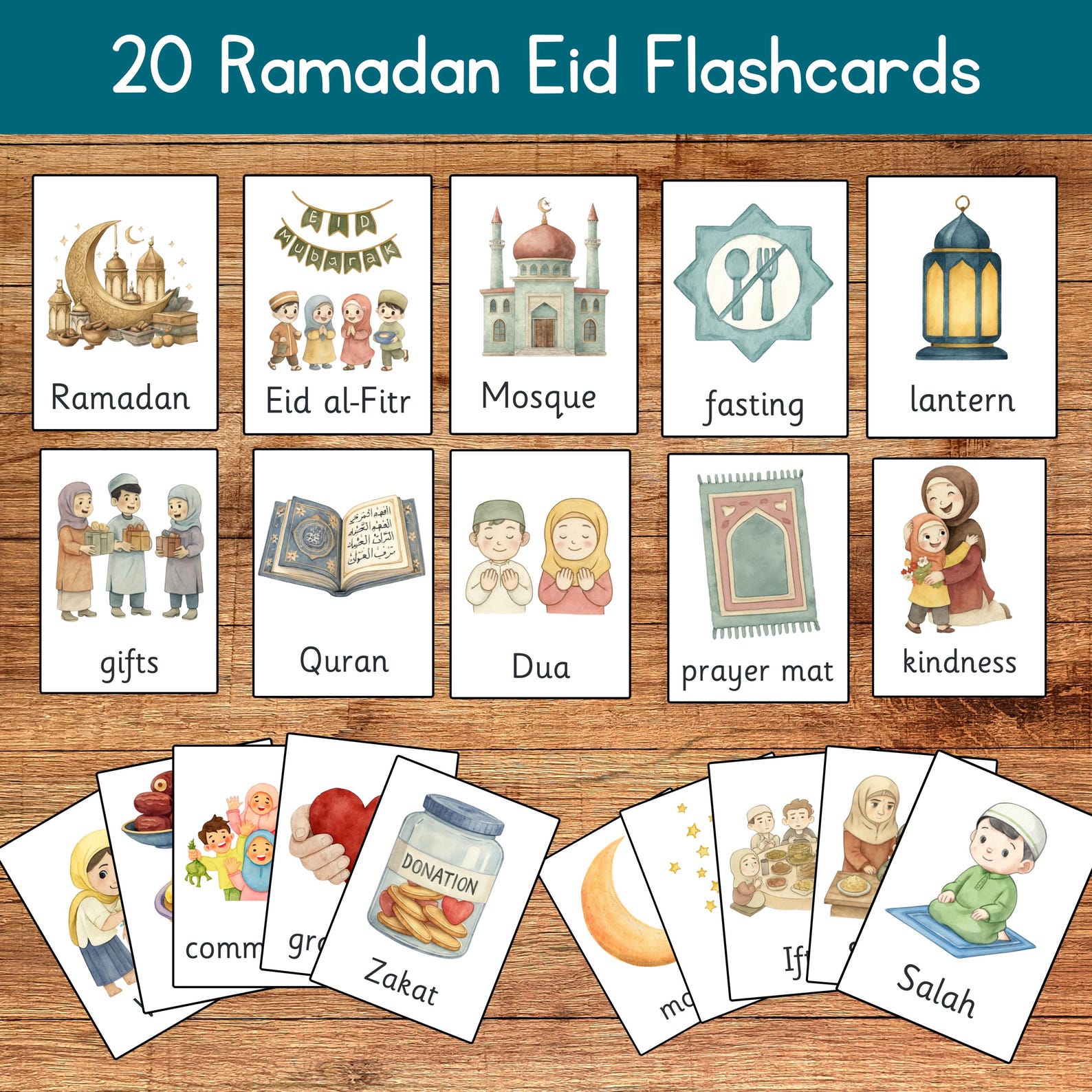 Eid Ramadan Flashcards, Ramadan Flash Cards, Eid Al-fitr Flashcards ...
