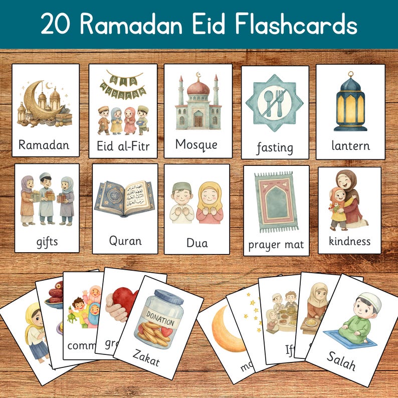 Eid Ramadan Flashcards, Ramadan Flash Cards, Eid Al-fitr Flashcards ...