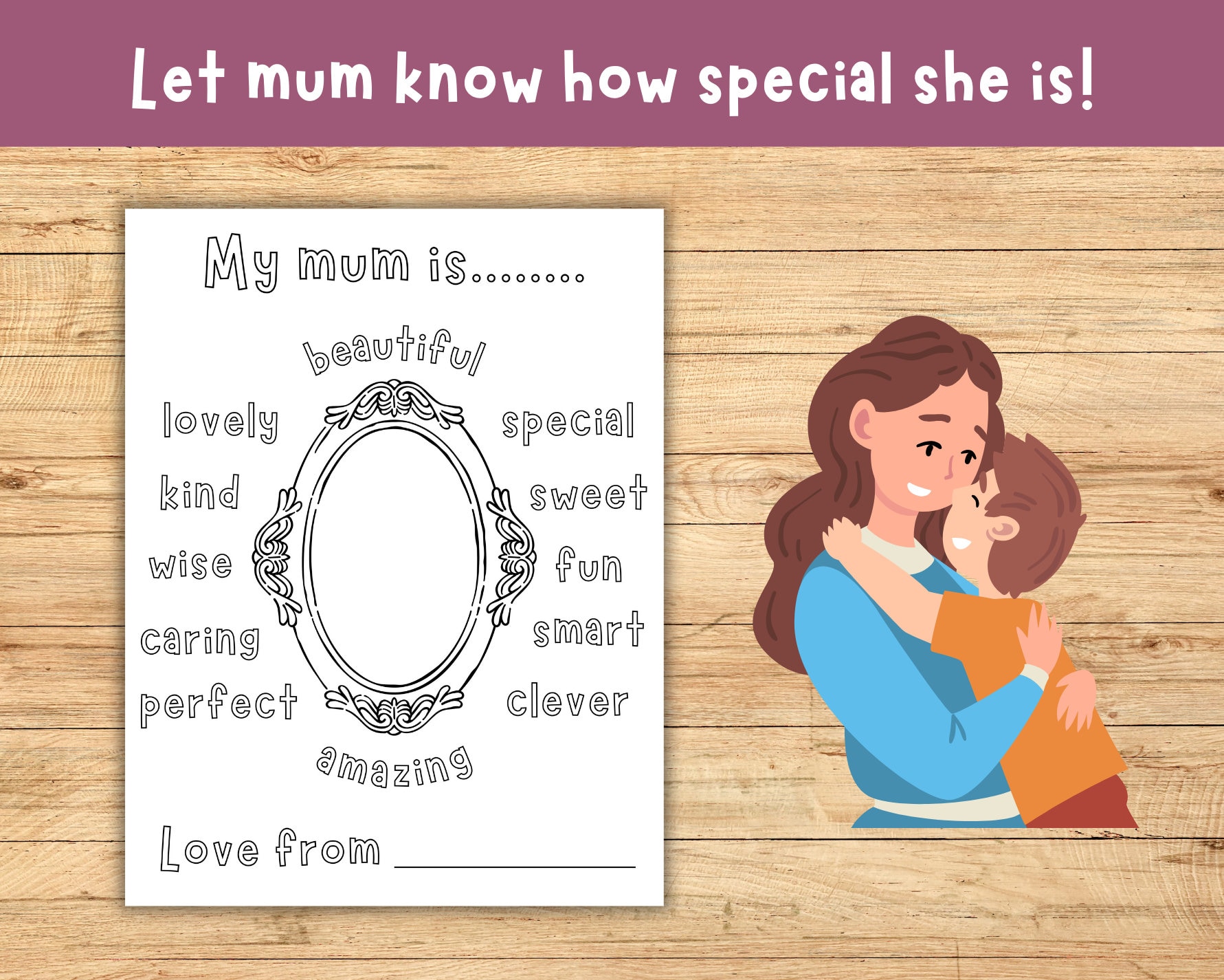 Mother's Day Coloring in Portrait Sheet, Mother's Day Craft, Mother's ...