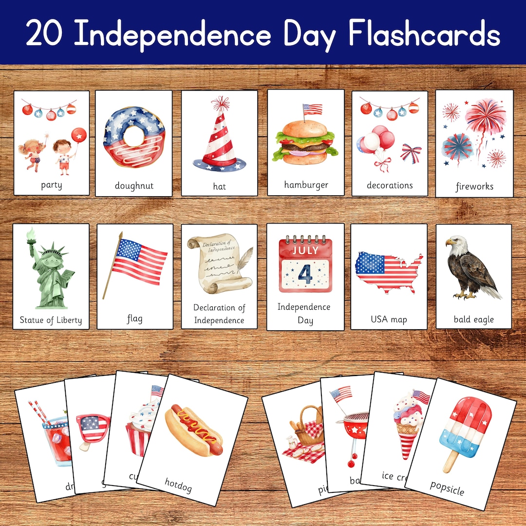 July 4th Flash Cards, Independence Day Flashcards, Educational ...