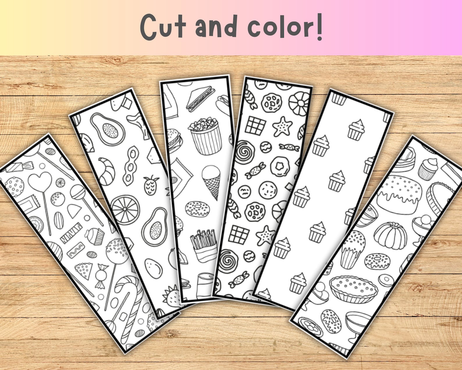 Printable Coloring Bookmarks Food Candy Sweet Treat Themed, Color Your ...