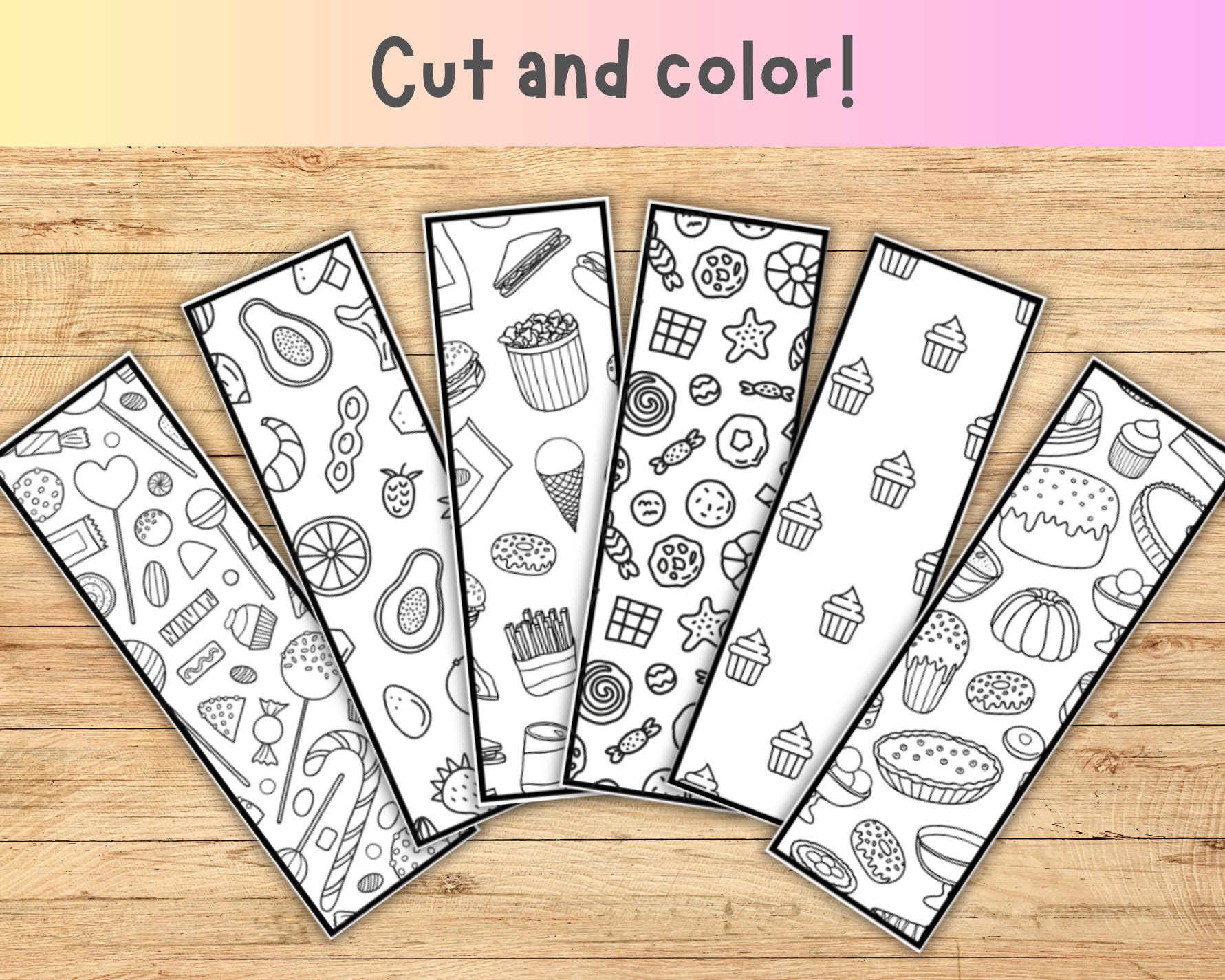 Printable Coloring Bookmarks Food Candy Sweet Treat Themed, Color Your ...