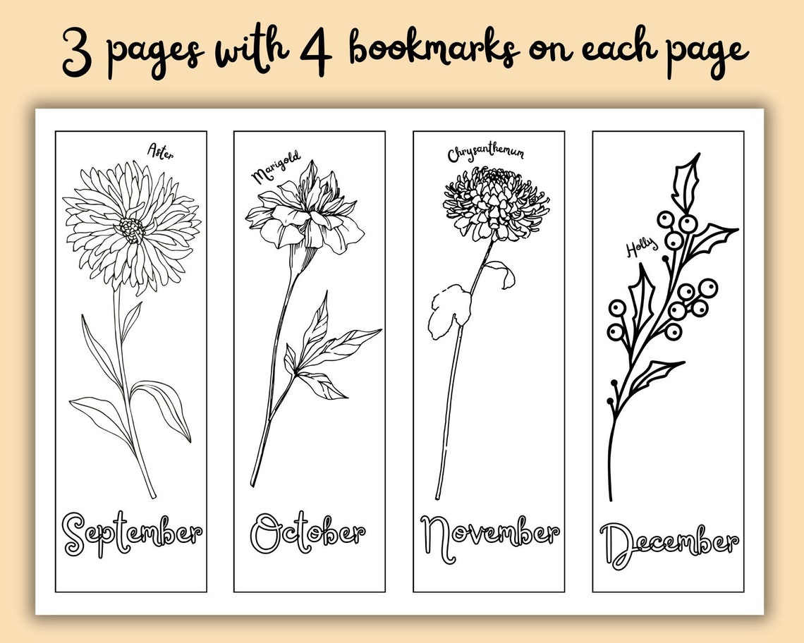 Printable Birth Month Flower Coloring Bookmarks, Color Your Own ...