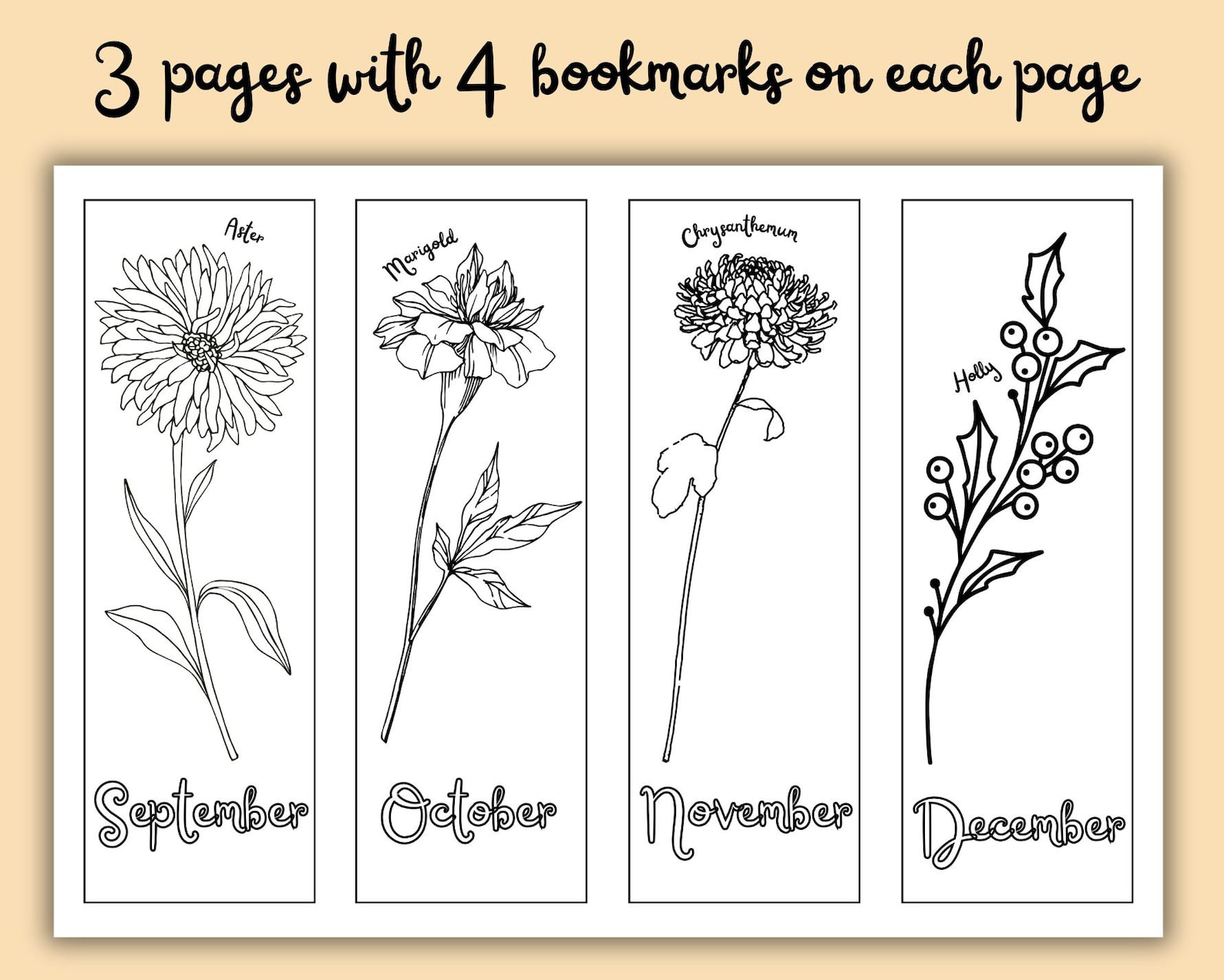 Printable Birth Month Flower Coloring Bookmarks, Color Your Own ...