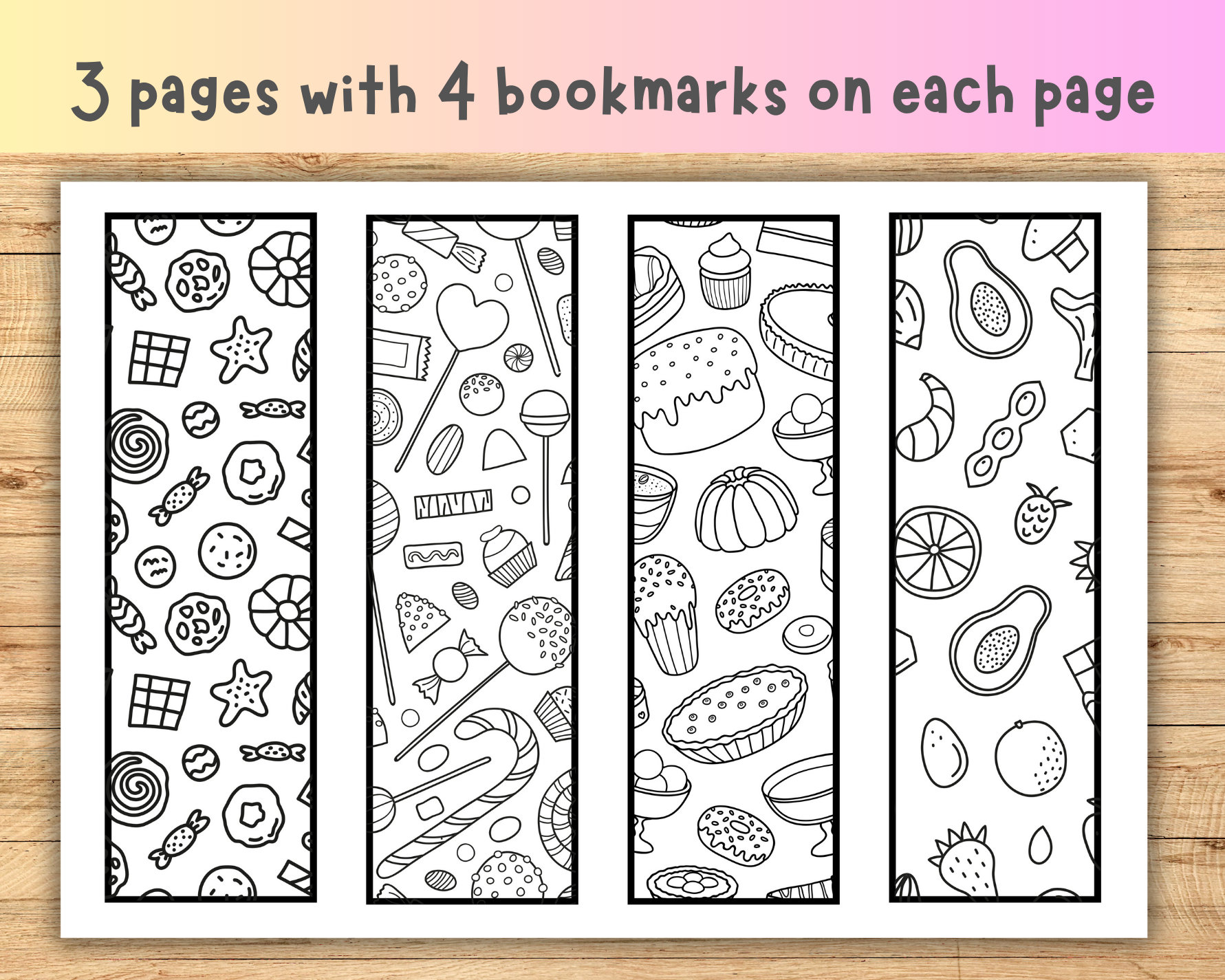 Printable Coloring Bookmarks Food Candy Sweet Treat Themed, Color Your ...