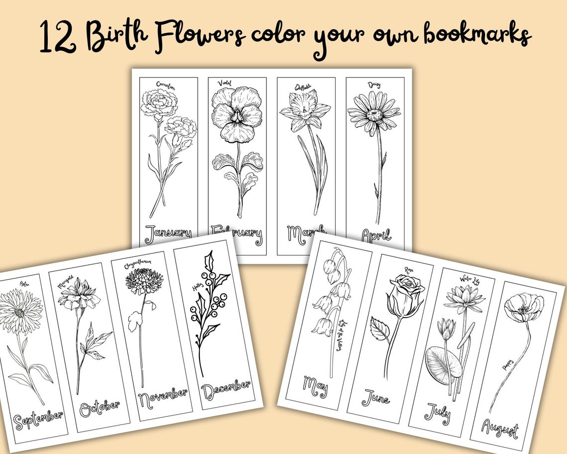 Printable Birth Month Flower Coloring Bookmarks, Color Your Own ...