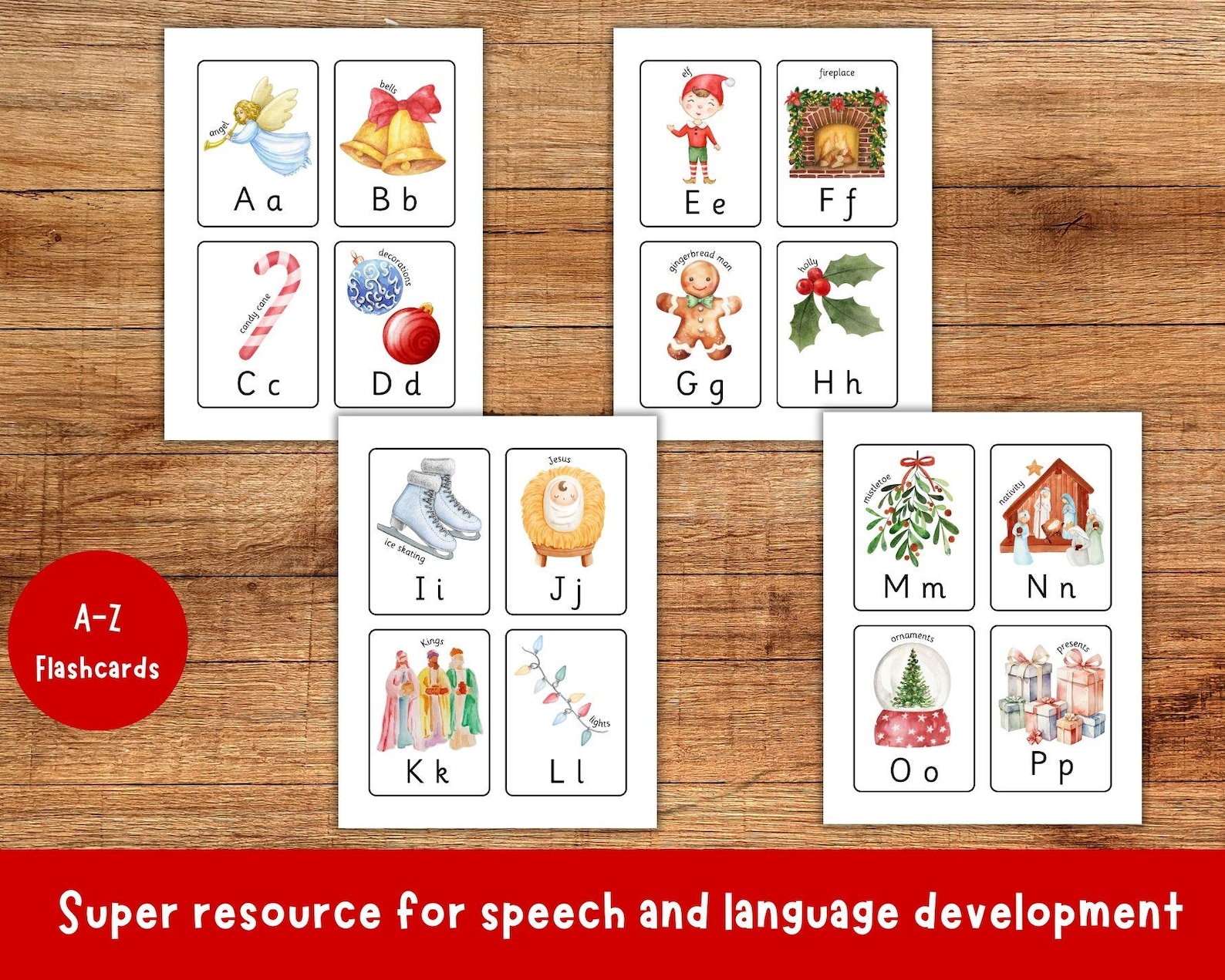 Christmas Flash Cards, Winter Flashcards, Christmas Educational ...