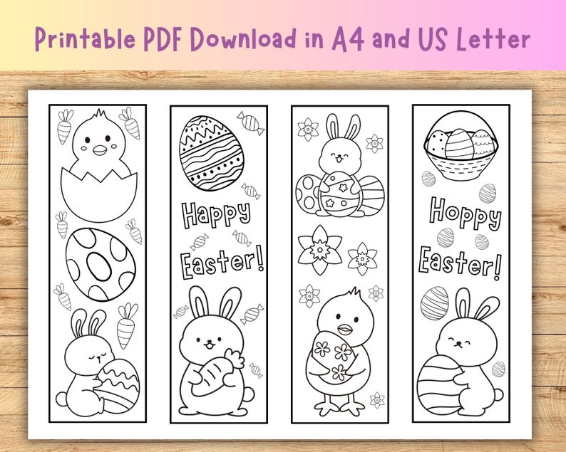 Printable Easter Coloring Bookmarks, Color Your Own Bookmarks, Bunny ...