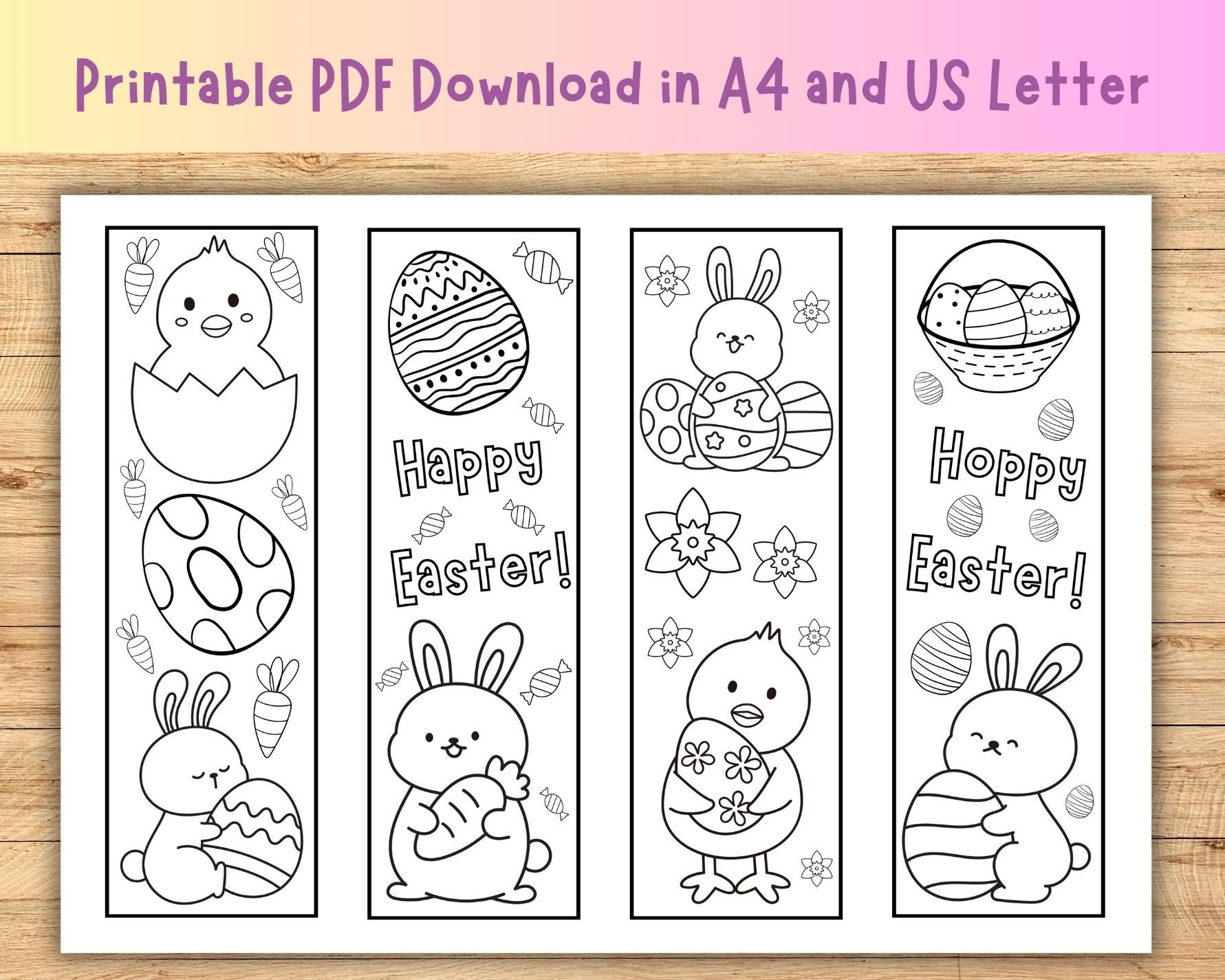 Printable Easter Coloring Bookmarks, Color Your Own Bookmarks, Bunny ...