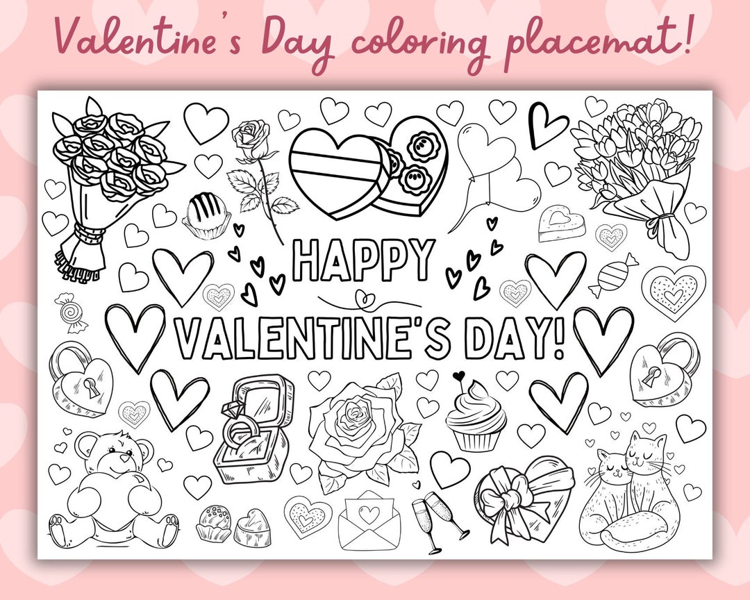 Valentine's Day Colouring Placemat Page, Valentine's Day Kids Printable ...
