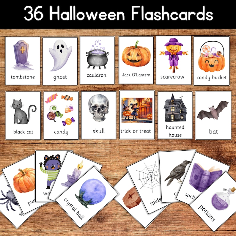 Halloween Flash Cards, Fall Flashcards, Halloween Educational Printable ...