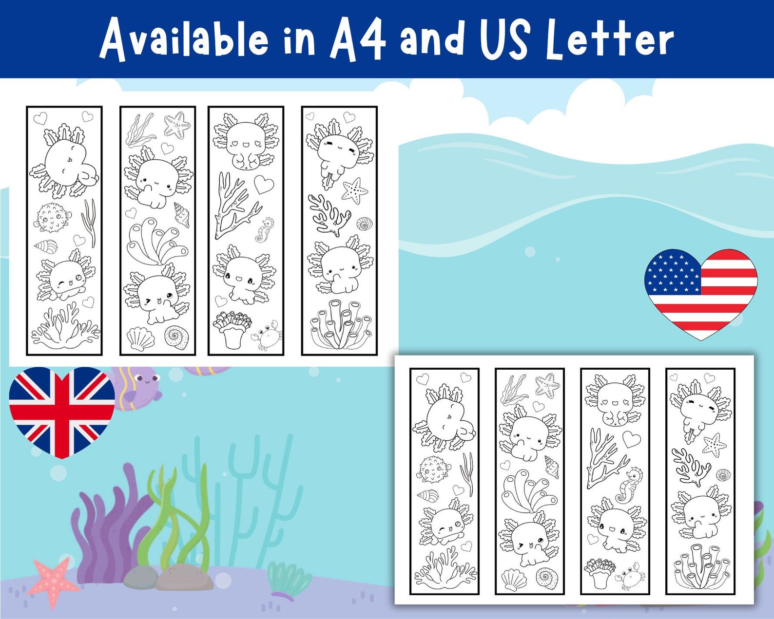 Printable Axolotl Coloring Bookmarks, Color Your Own Bookmarks ...