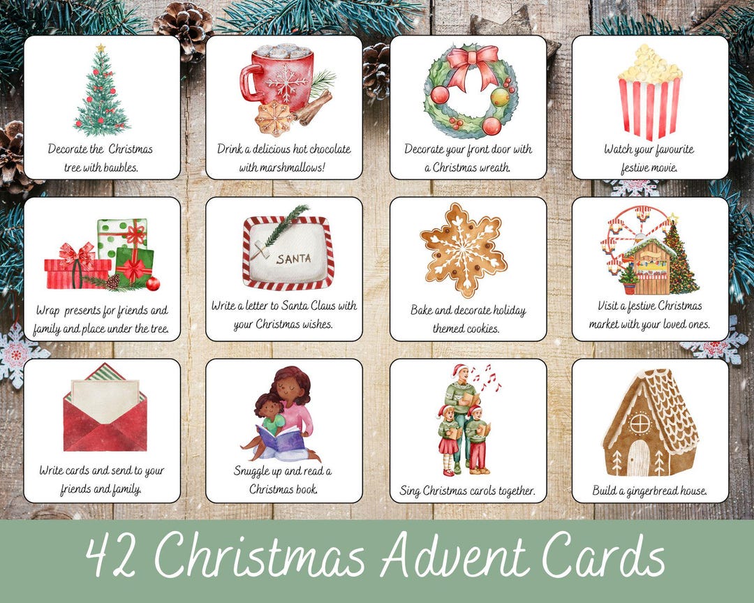 Kids Christmas Advent Calendar Activity Cards, Kids Christmas Countdown ...