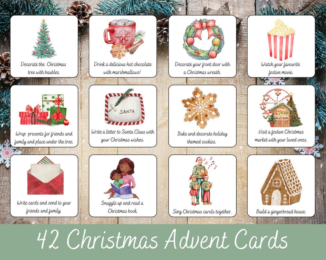 Kids Christmas Advent Calendar Activity Cards, Kids Christmas Countdown ...