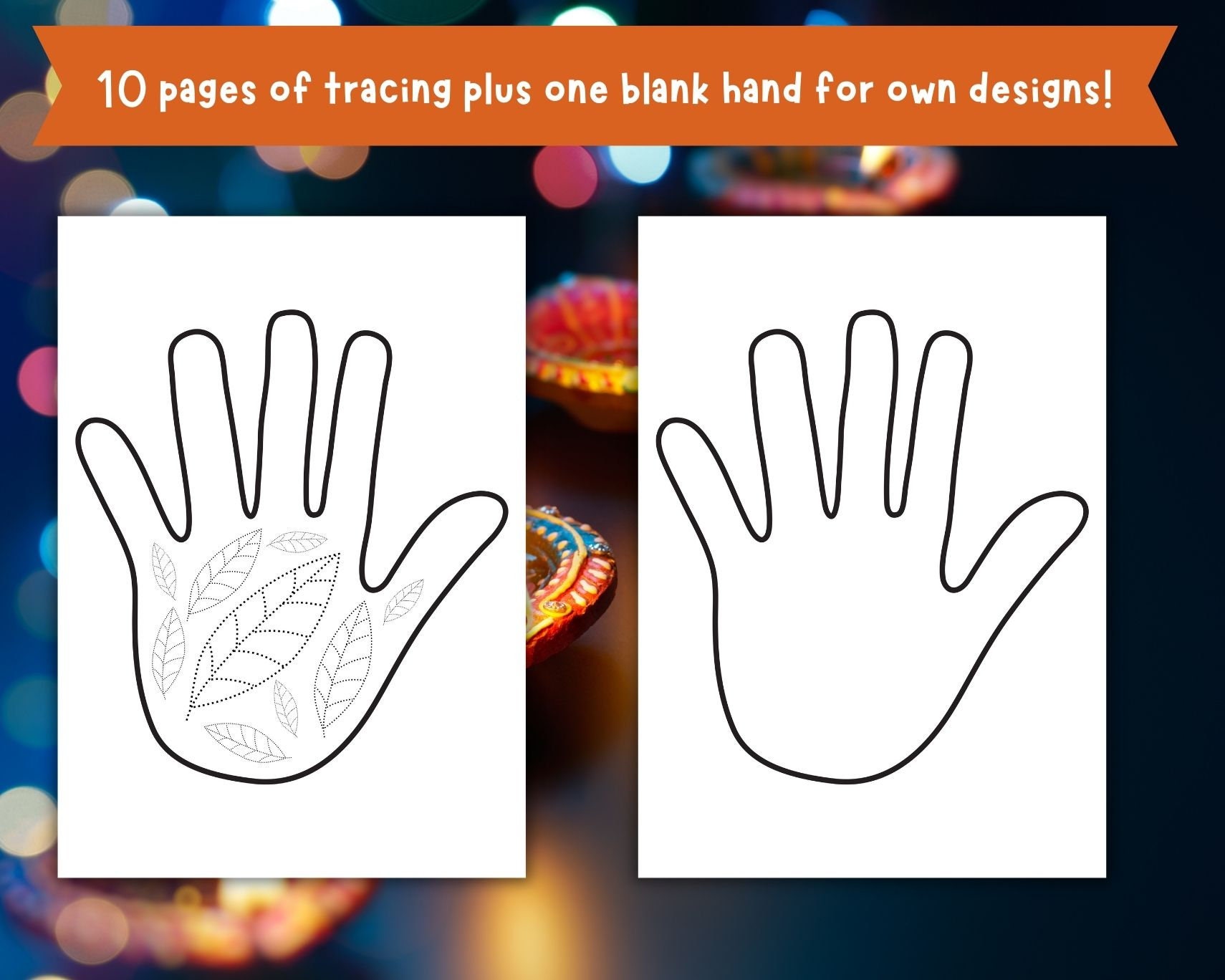 Diwali Printable Kids Tracing Mehndi Hand Pattern Activity Sheets ...