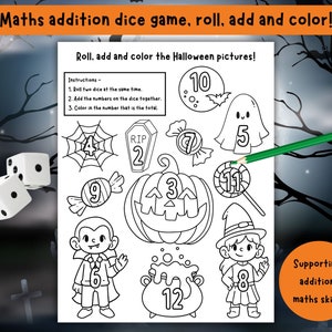 Kids Halloween Maths Games, Addition Dice Game, Printable Kids ...