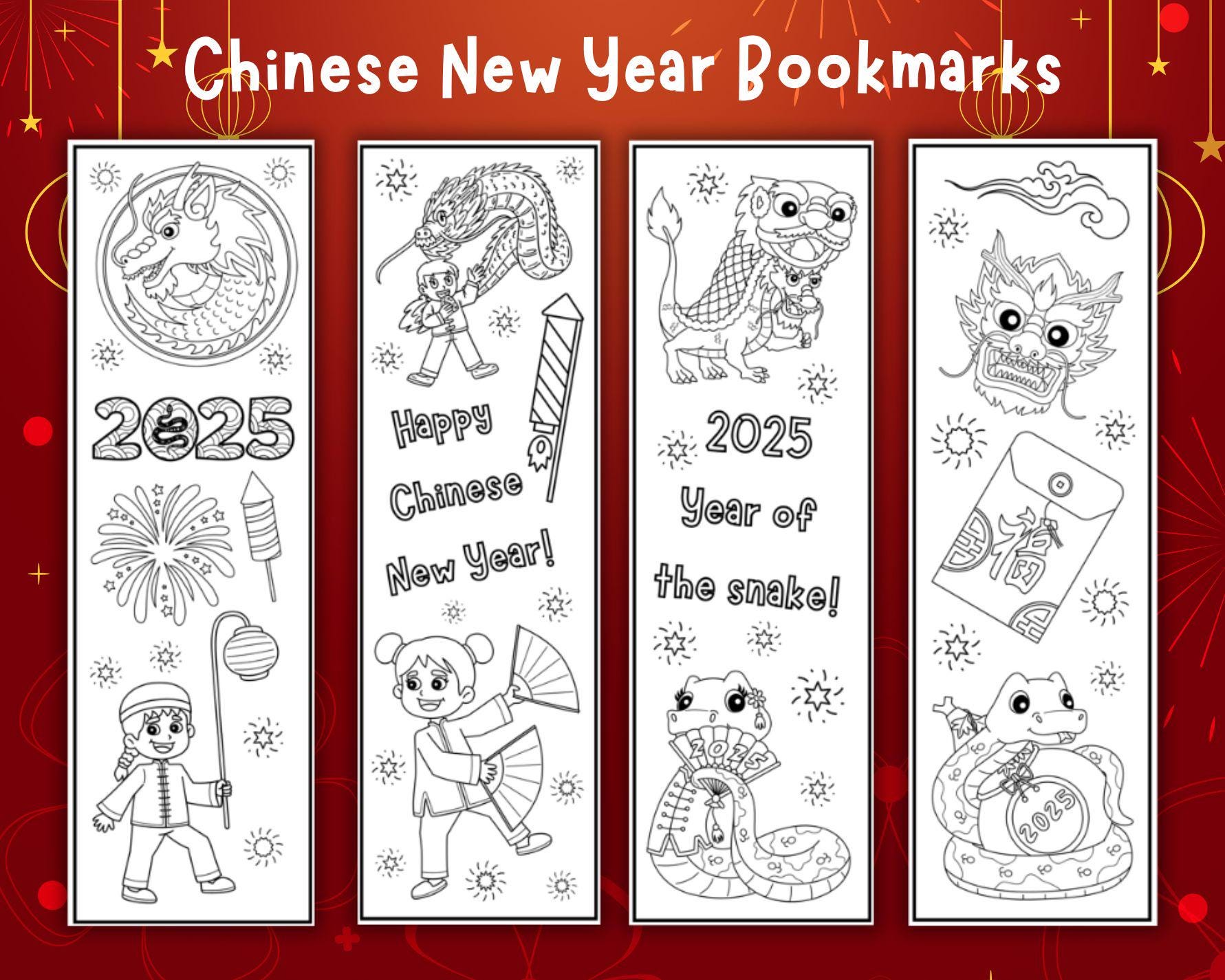 Chinese New Year 2025 Coloring Bookmarks, Color Your Own Bookmarks ...