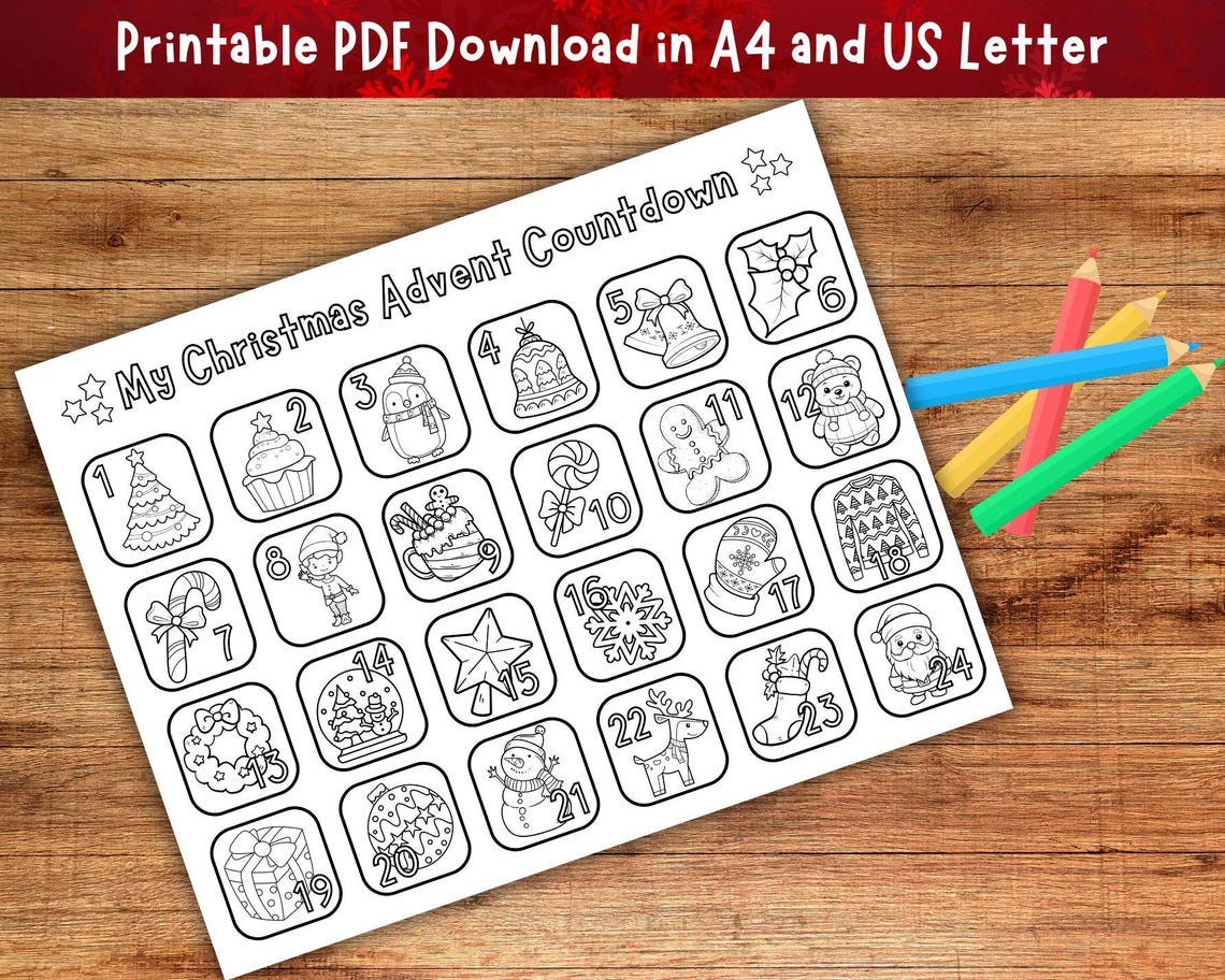 Advent Calendar Coloring Page , Christmas Countdown Coloring, Printable ...