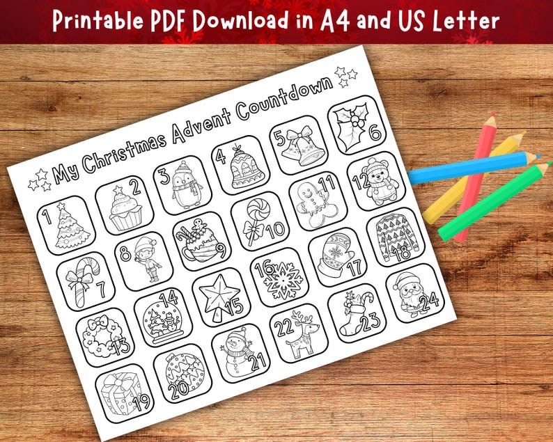 Advent Calendar Coloring Page , Christmas Countdown Coloring, Printable ...