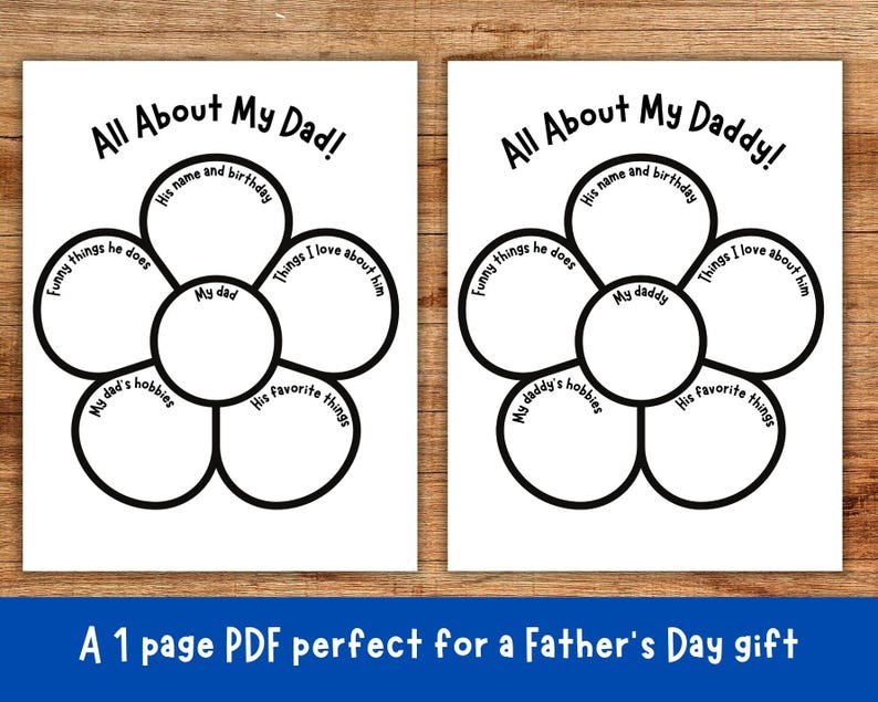 All About My Dad Printable, Father's Day Printable, Father's Day Memory ...