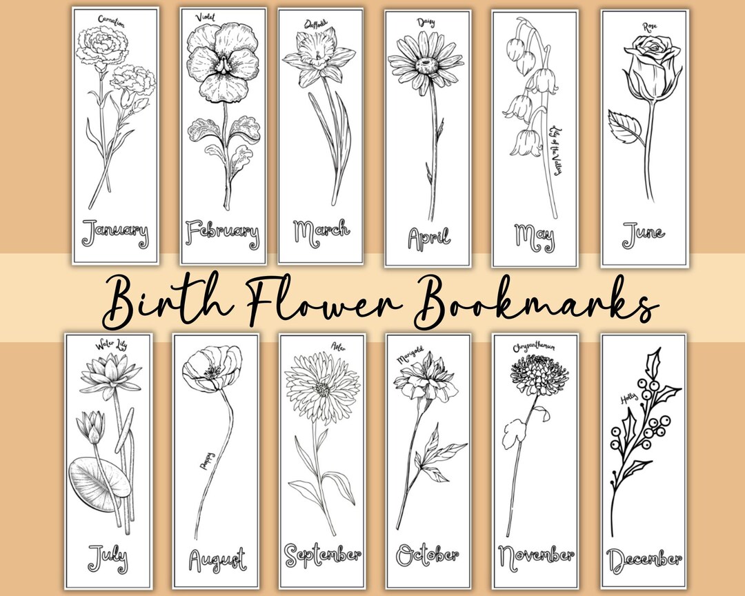 Printable Birth Month Flower Coloring Bookmarks, Color Your Own ...