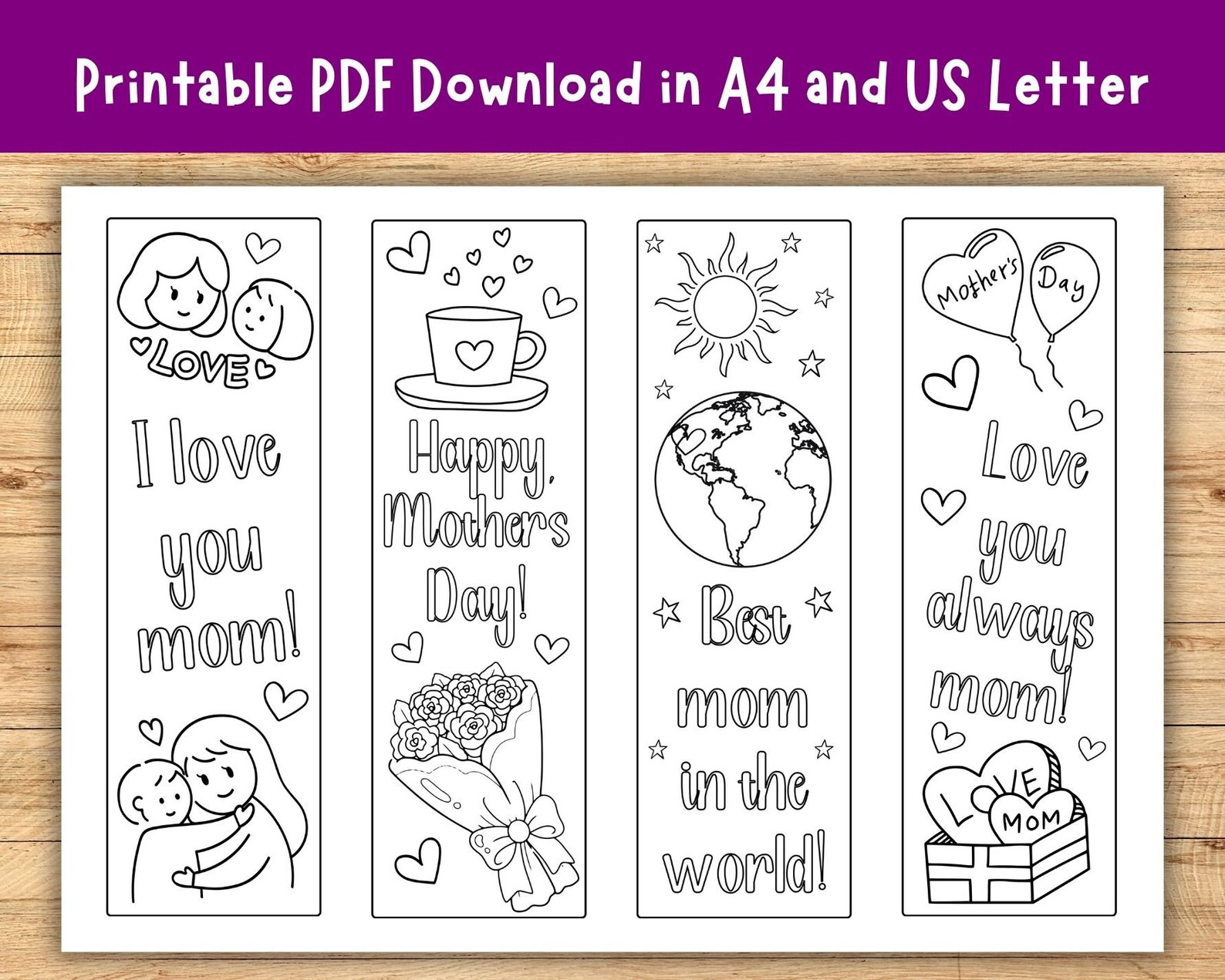 Mother's Day Coloring in Bookmarks, Color Your Own Bookmarks for ...