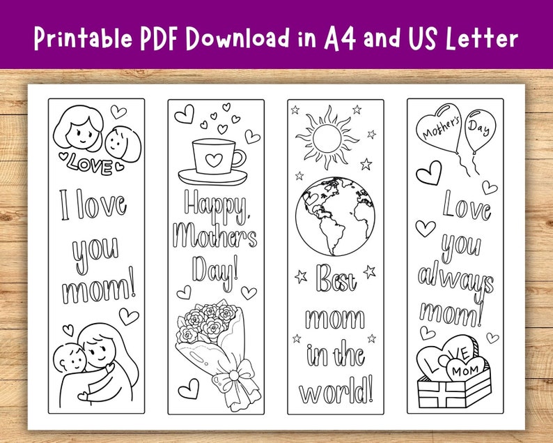 Mother's Day Coloring in Bookmarks, Color Your Own Bookmarks for ...