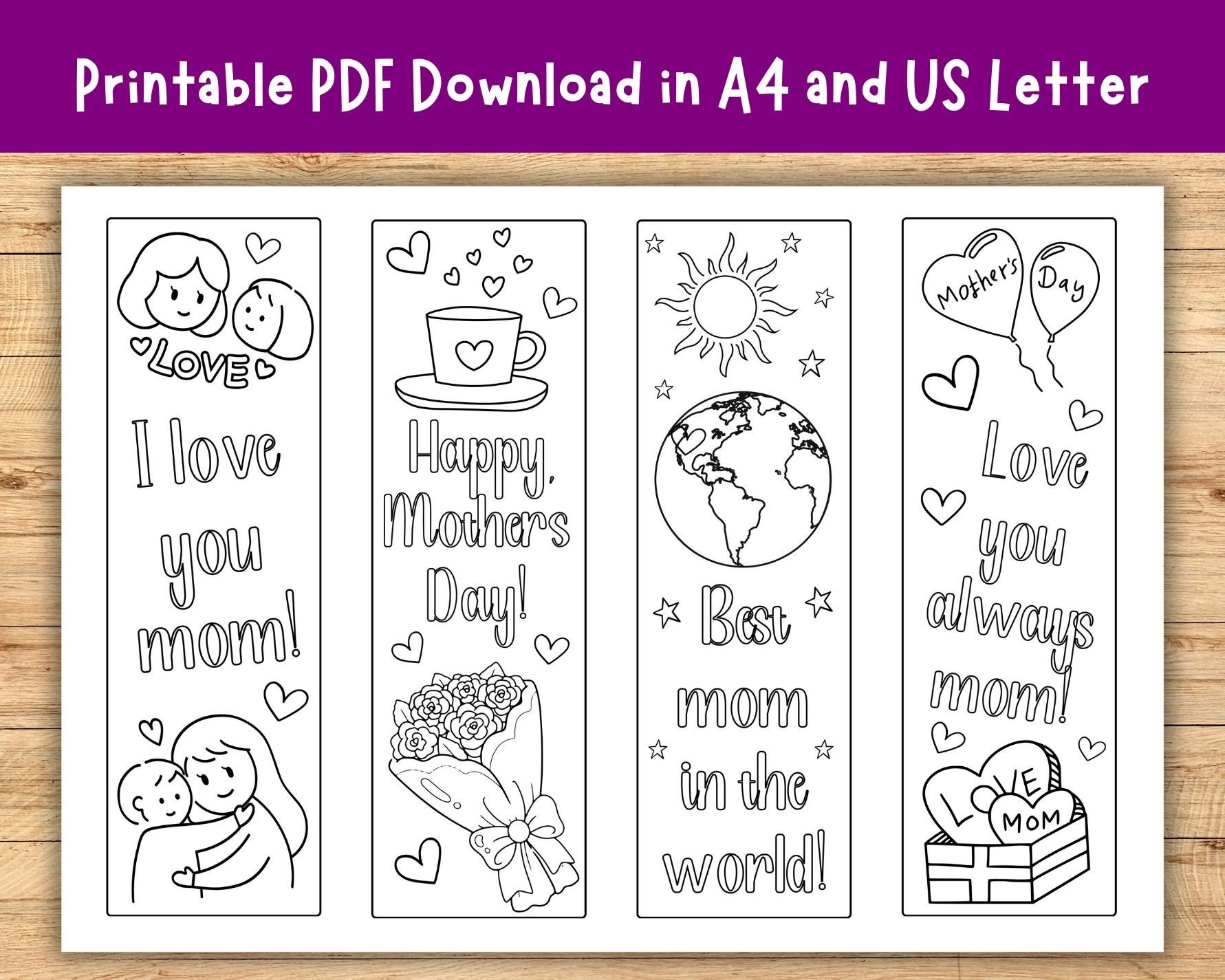 Mother's Day Coloring in Bookmarks, Color Your Own Bookmarks for ...